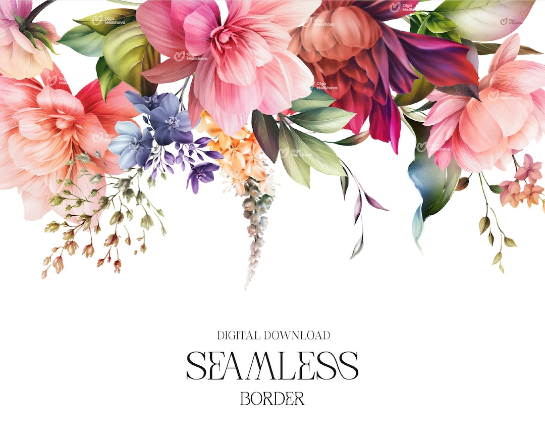 Floral Seamless Border, Colorful Flowers, Bright Flowers, Wedding Frame ...