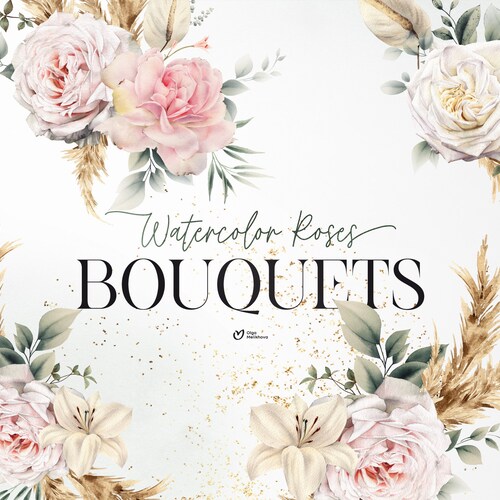 Watercolor Flowers Clipart Roses Clipart Png Floral Set - Etsy