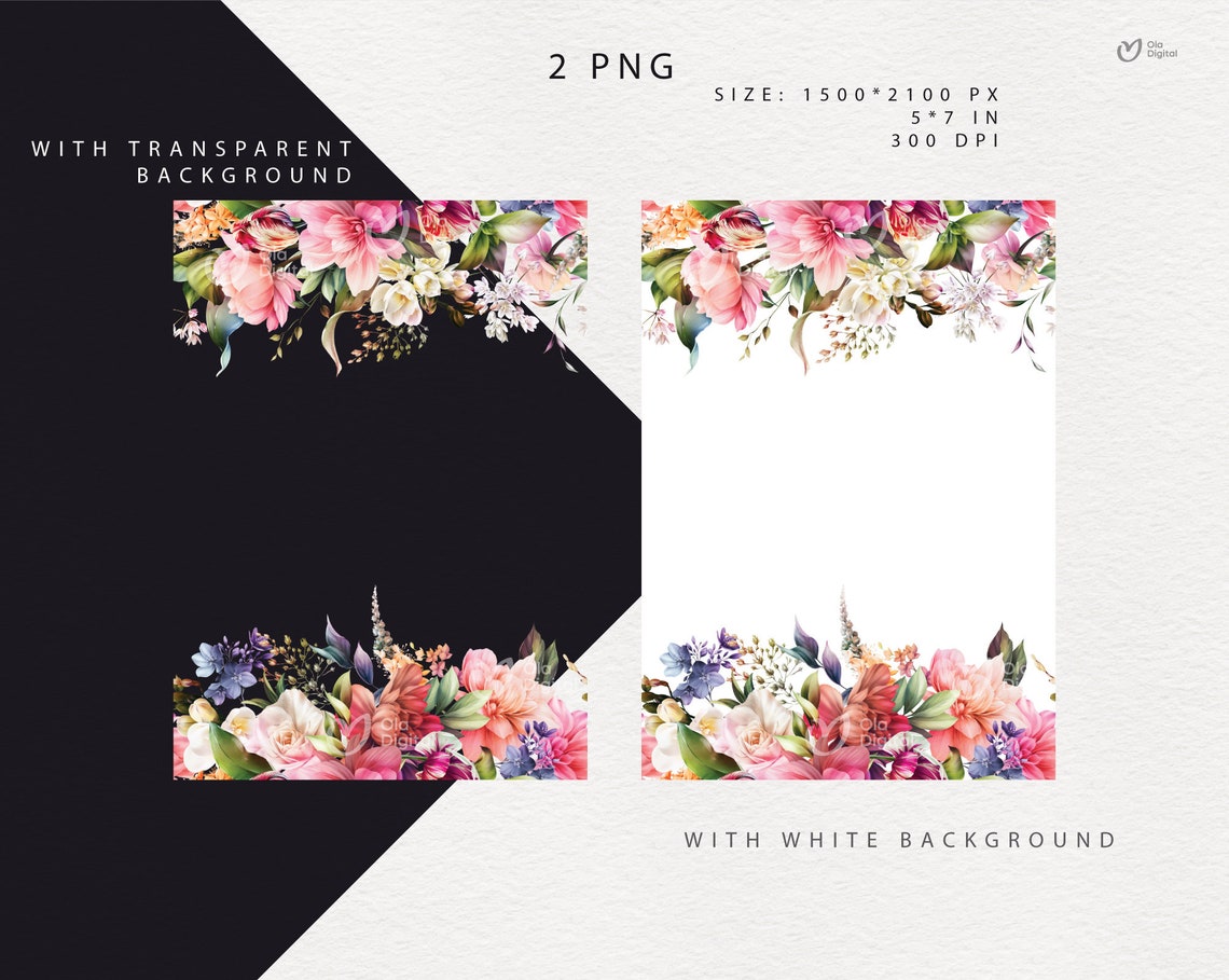 Floral Seamless Border, Border-frame, Flower Invite Card, 5x7 ...