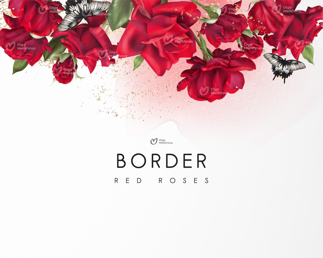 Floral Border Frame, Red Roses Border, Wedding Invite Card, Digital ...