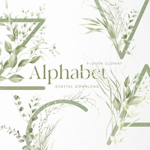 Letters and Numbers, Floral Alphabet, Greenery Alphabet Wedding Clipart ...