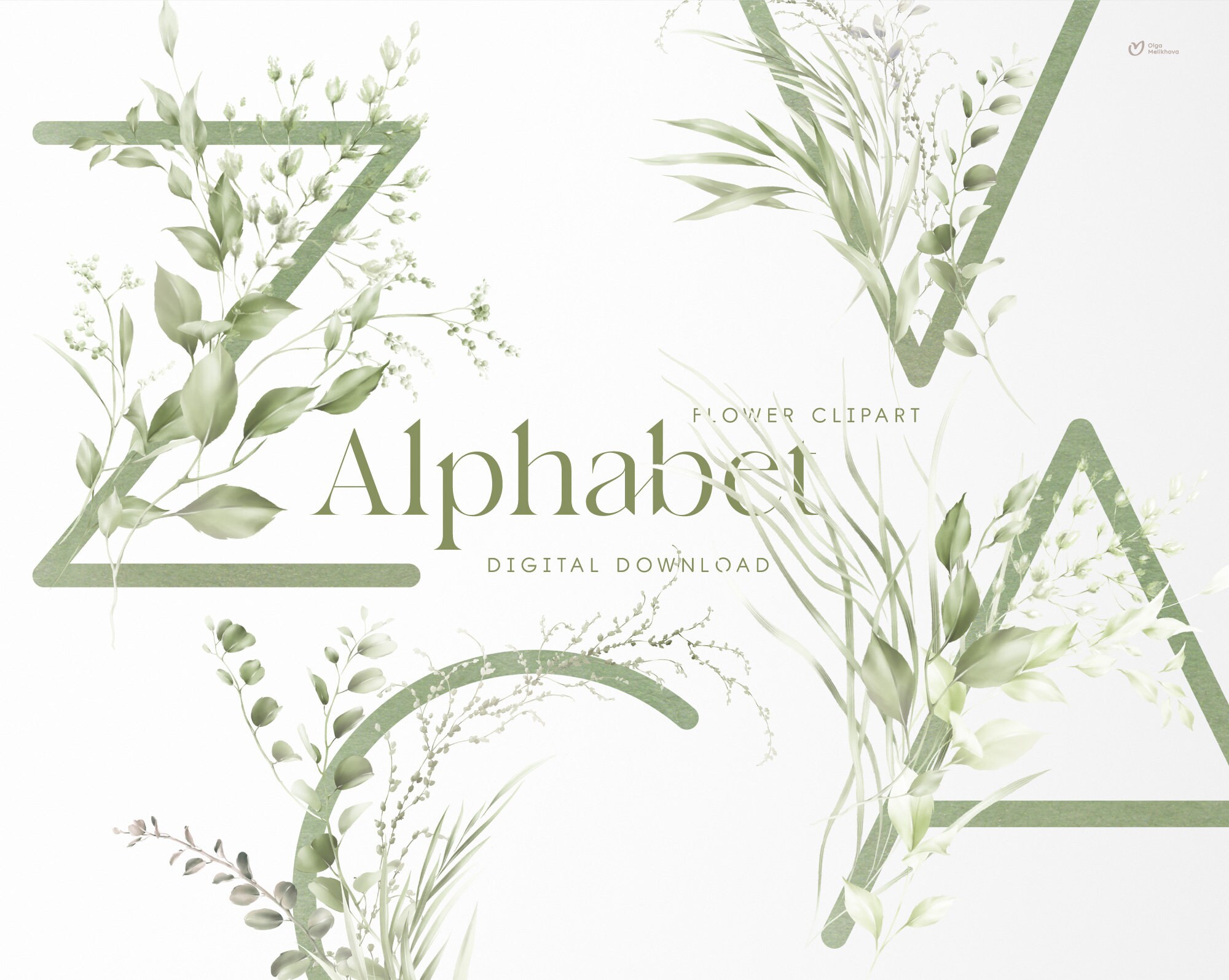 Letters and Numbers, Floral Alphabet, Greenery Alphabet Wedding Clipart ...