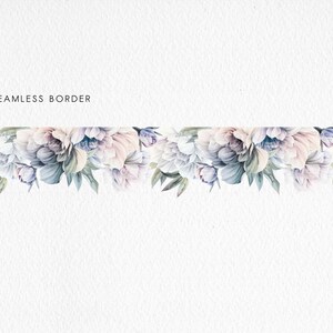 Floral Border, Seamless Border, Peony Frame, Watercolor Blue Flowers ...