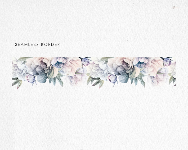 Floral Border Seamless Border Peony Frame Watercolor Blue - Etsy