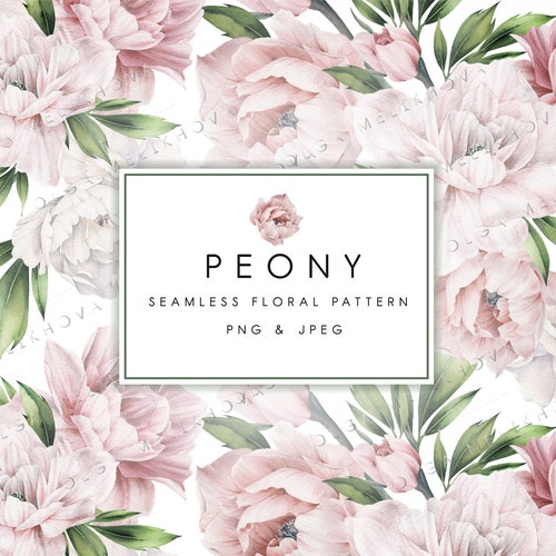 Seamless Floral Pattern Digital Paper Watercolor Peonies - Etsy