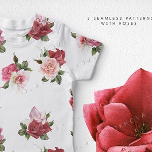 Seamless Floral Patterns, Watercolor Flowers, Red Roses, Digital ...