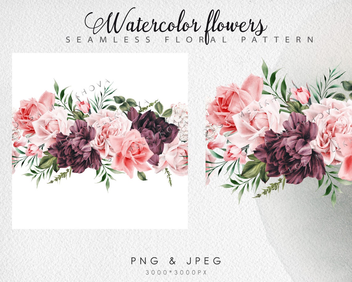 Watercolor Flowers Clipart PNG Bouquet Seamless Pattern | Etsy