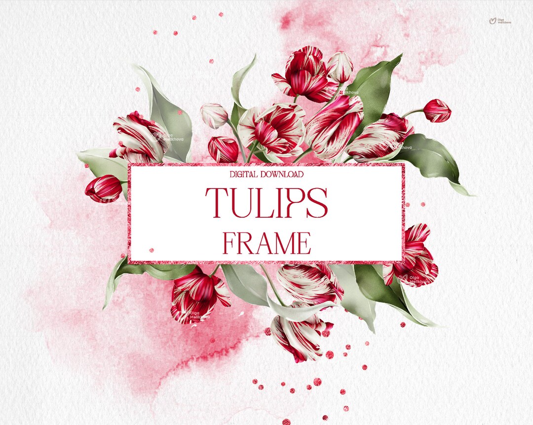Tulips, Floral Frame, Red Flowers, Greeting Card, Watercolor Flowers ...