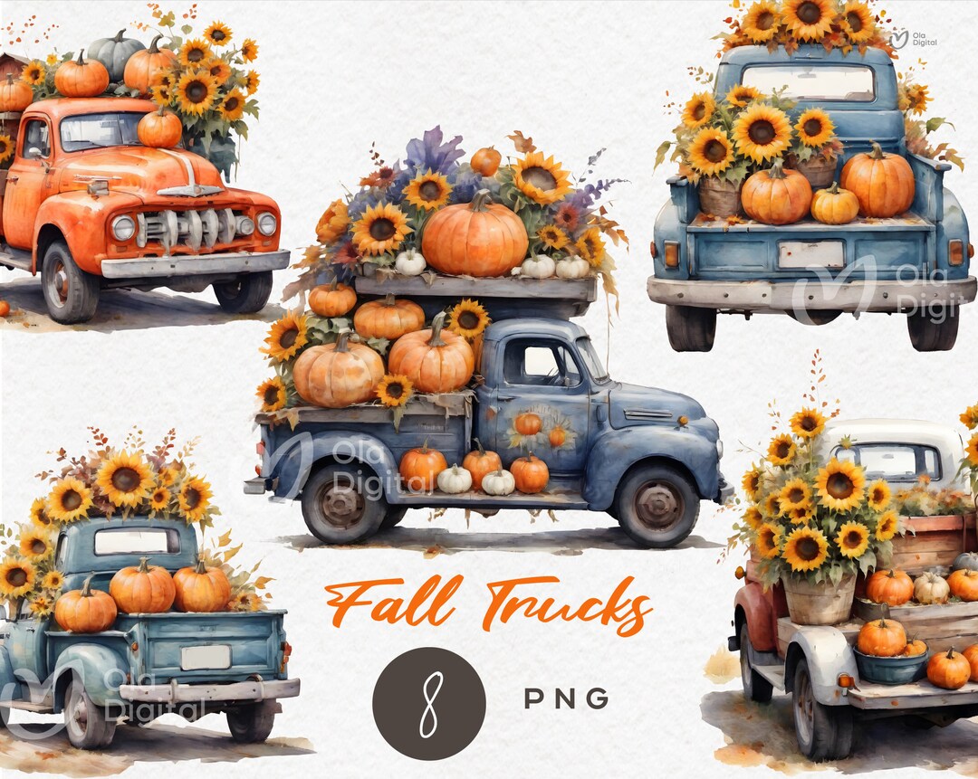Watercolor Fall Trucks Clipart, Fall Clipart PNG, Farm Truck PNG ...