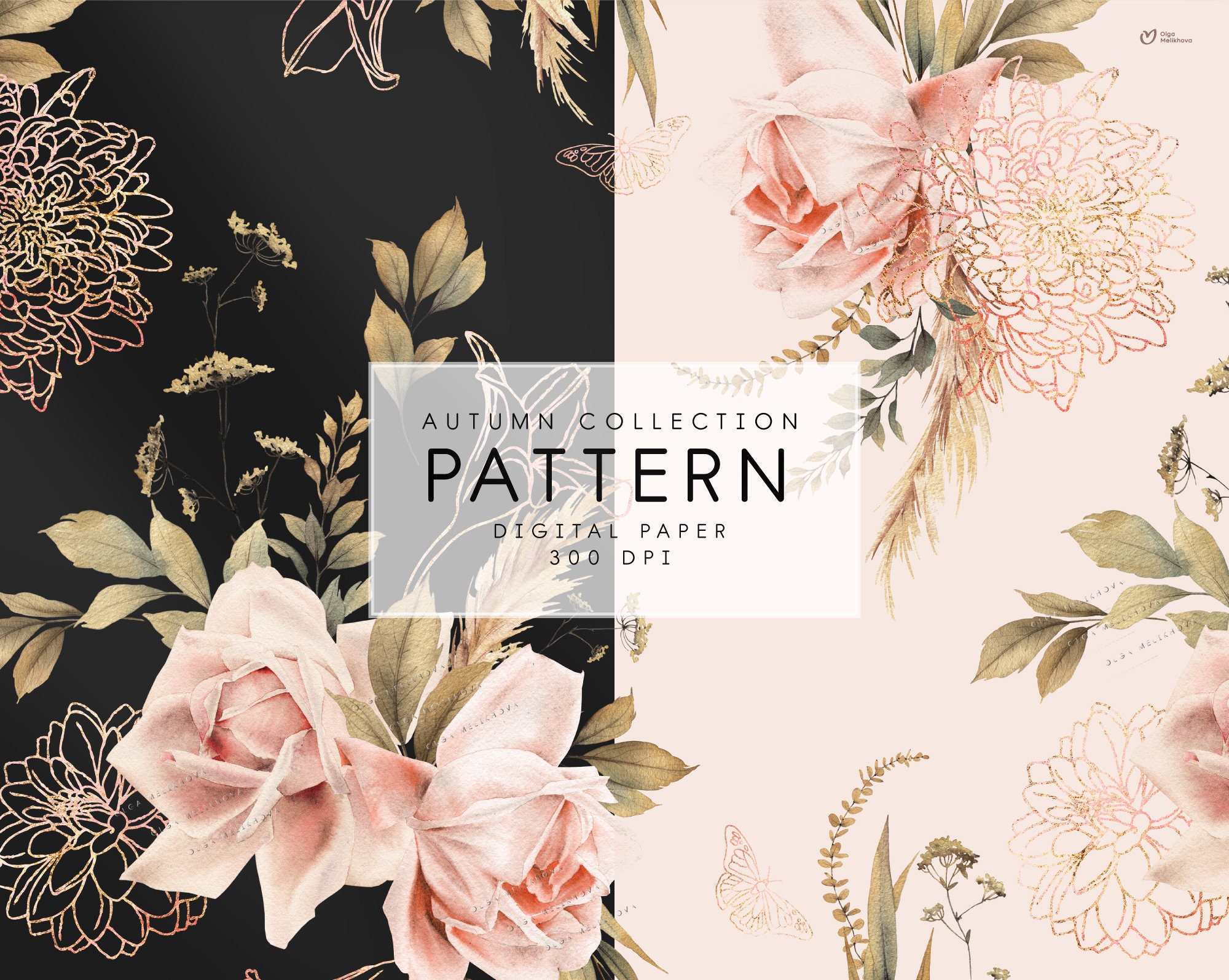 Seamless Floral Pattern Digital Paper Watercolor Roses Gold - Etsy