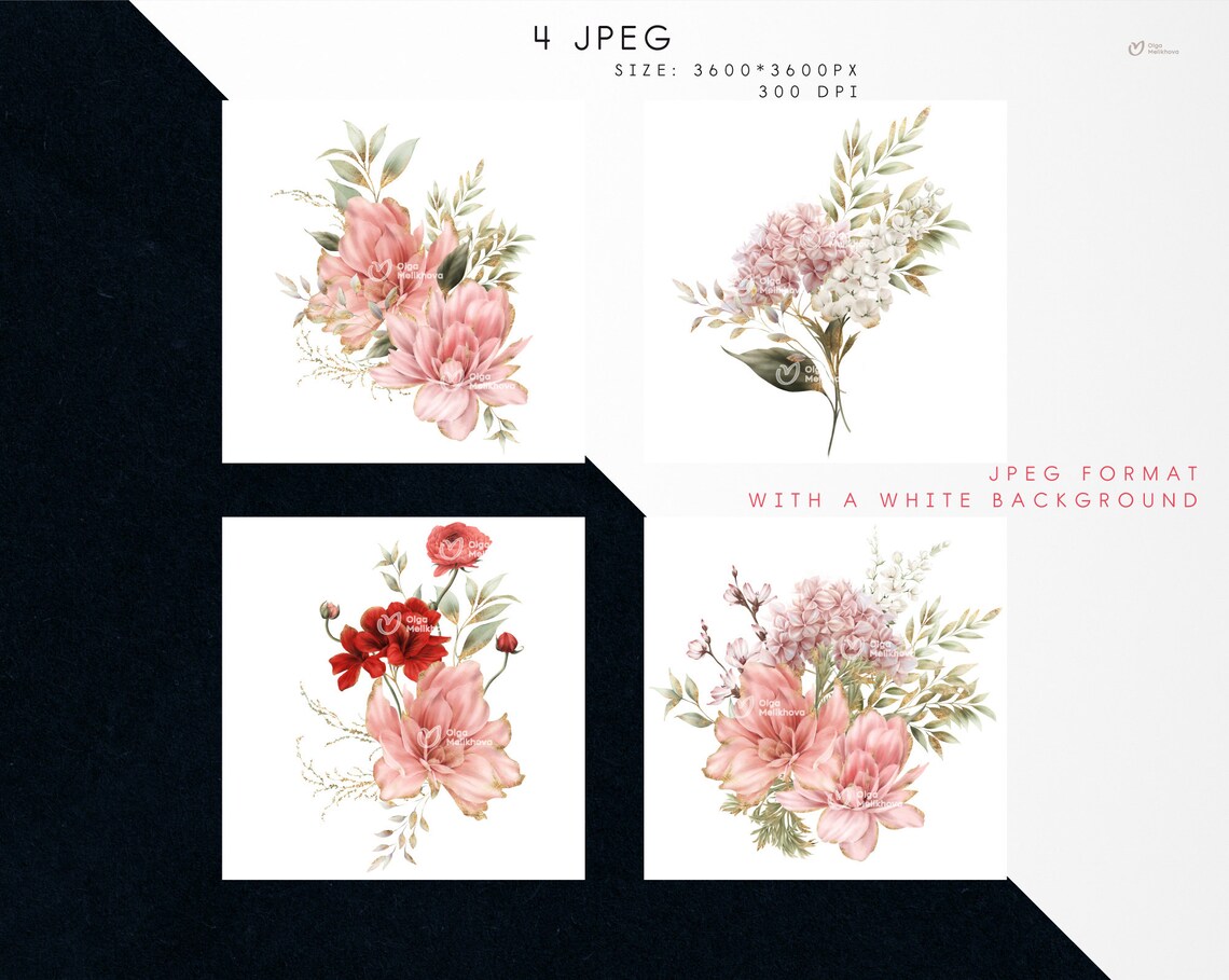 Floral Bouquets Clipart Peony Bouquets Png Watercolor Flower - Etsy