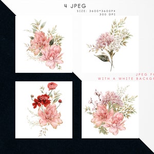 Floral Bouquets Clipart, Peony Bouquets Png, Watercolor Flower Clipart ...