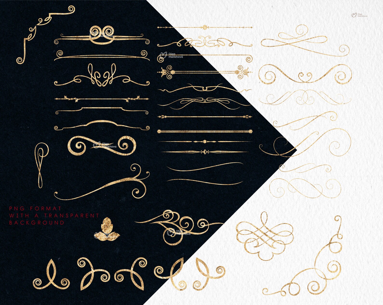 Golden Frames Golden Elements Frames PNG Digital Floral - Etsy