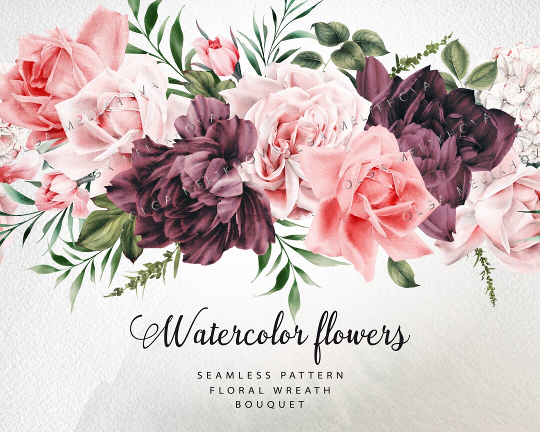 Watercolor Flowers Clipart PNG, Bouquet, Seamless Pattern, Floral ...