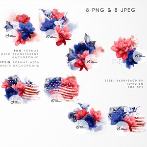 Patriotic Floral Bouquets Clipart, Red White and Blue Flowers, Digital ...