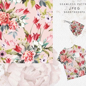Collection of Seamless Floral Patterns With Peonies, Digital Paper ...