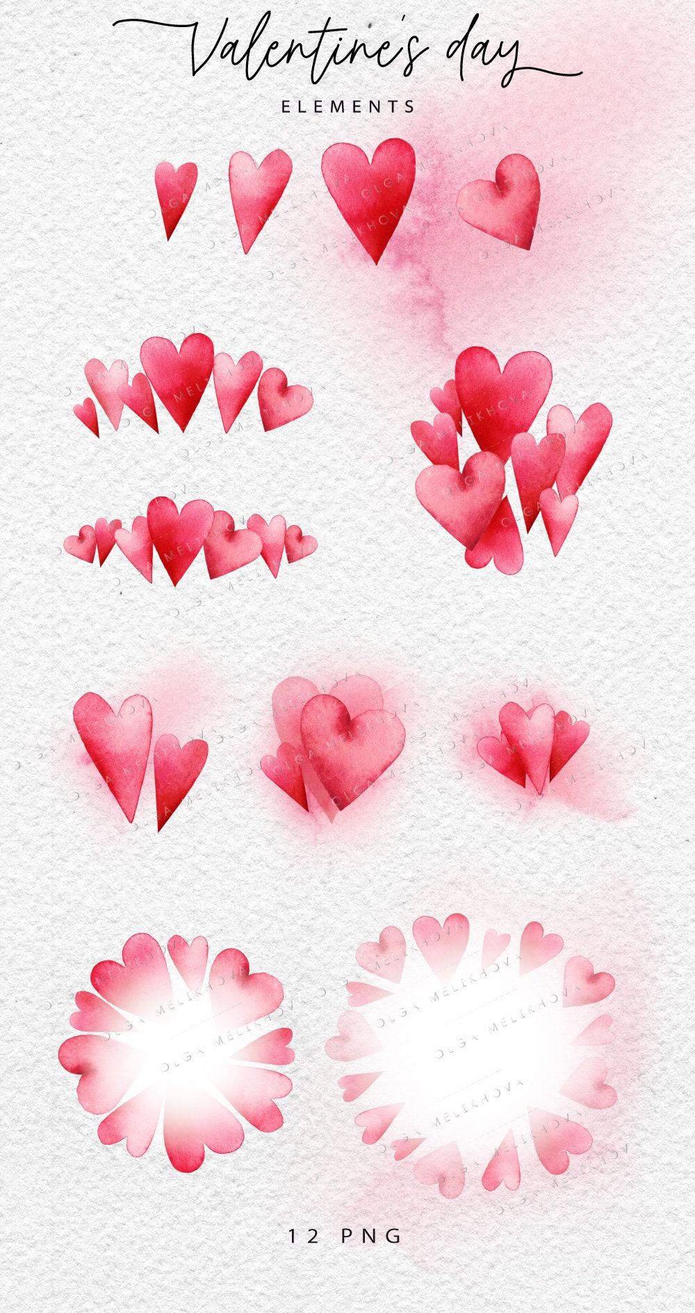 Valentine's Day Watercolor Hearts PNG Elements - Etsy