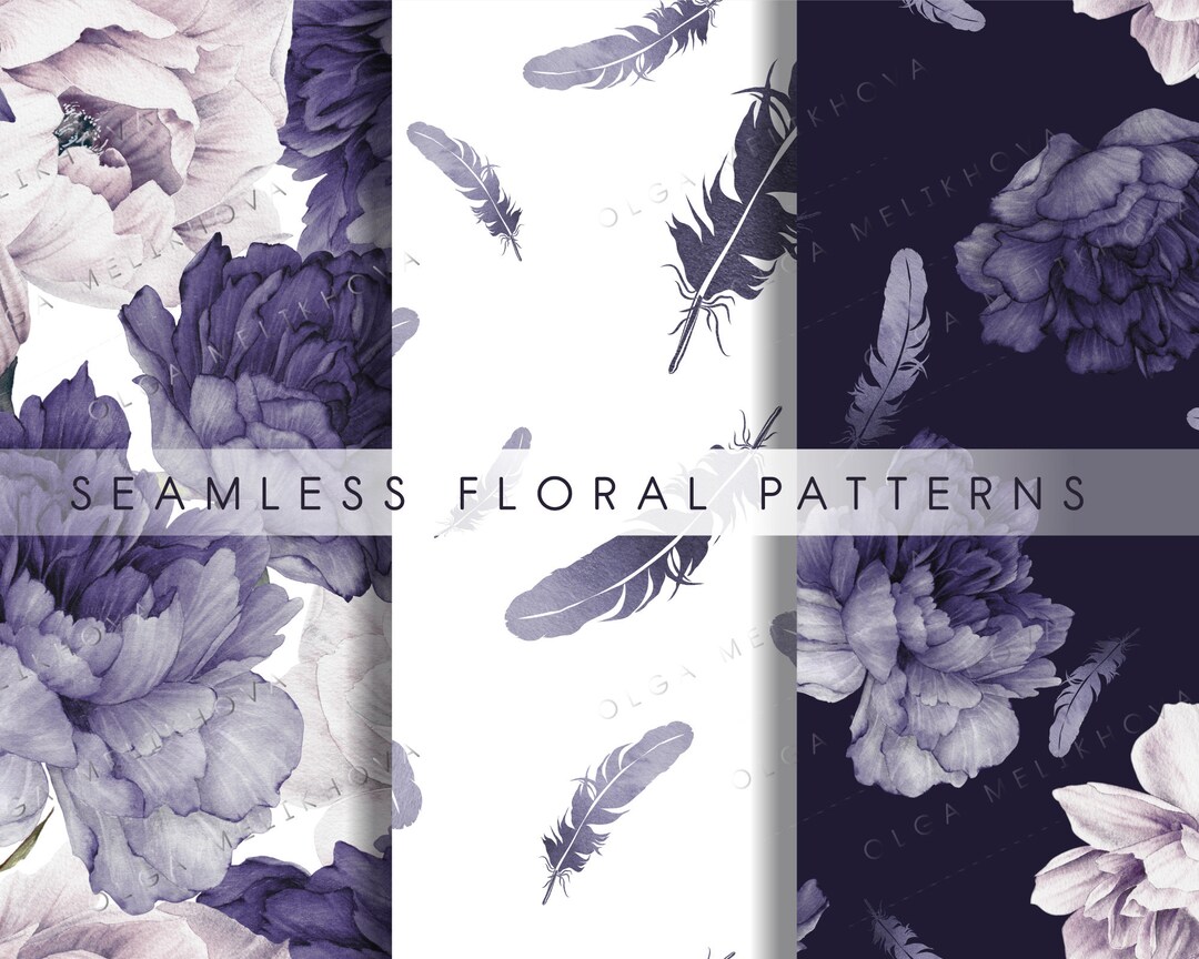 Seamless Floral Patterns | Watercolor Blue Flowers | Digital Paper - Etsy