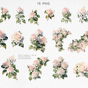 White Watercolor Roses Clipart, White Rose Flowers Bouquets Clipart Png ...