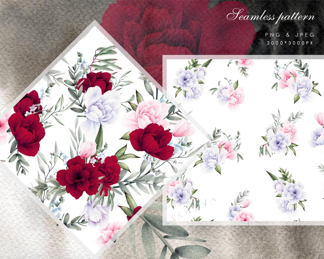 Seamless Floral Patterns | Watercolor Flowers, Hand Painted, Digital ...