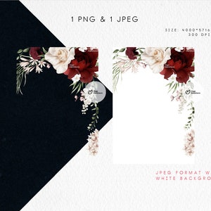 Burgundy Flowers Bundle, Border-frames, Wedding Invite Card, Bouquets ...