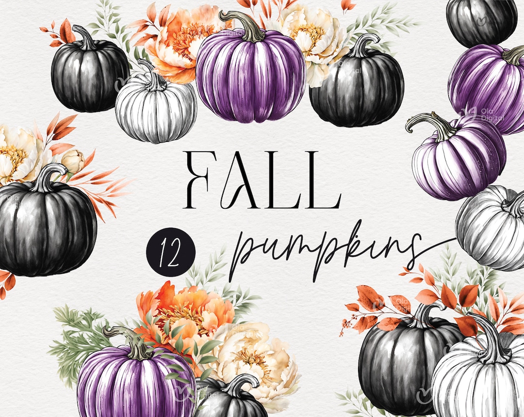 Watercolor Fall Pumpkins Clipart, Halloween Pumpkin, Cozy Autumn ...