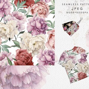 Collection of Seamless Floral Patterns With Peonies, Digital Paper ...