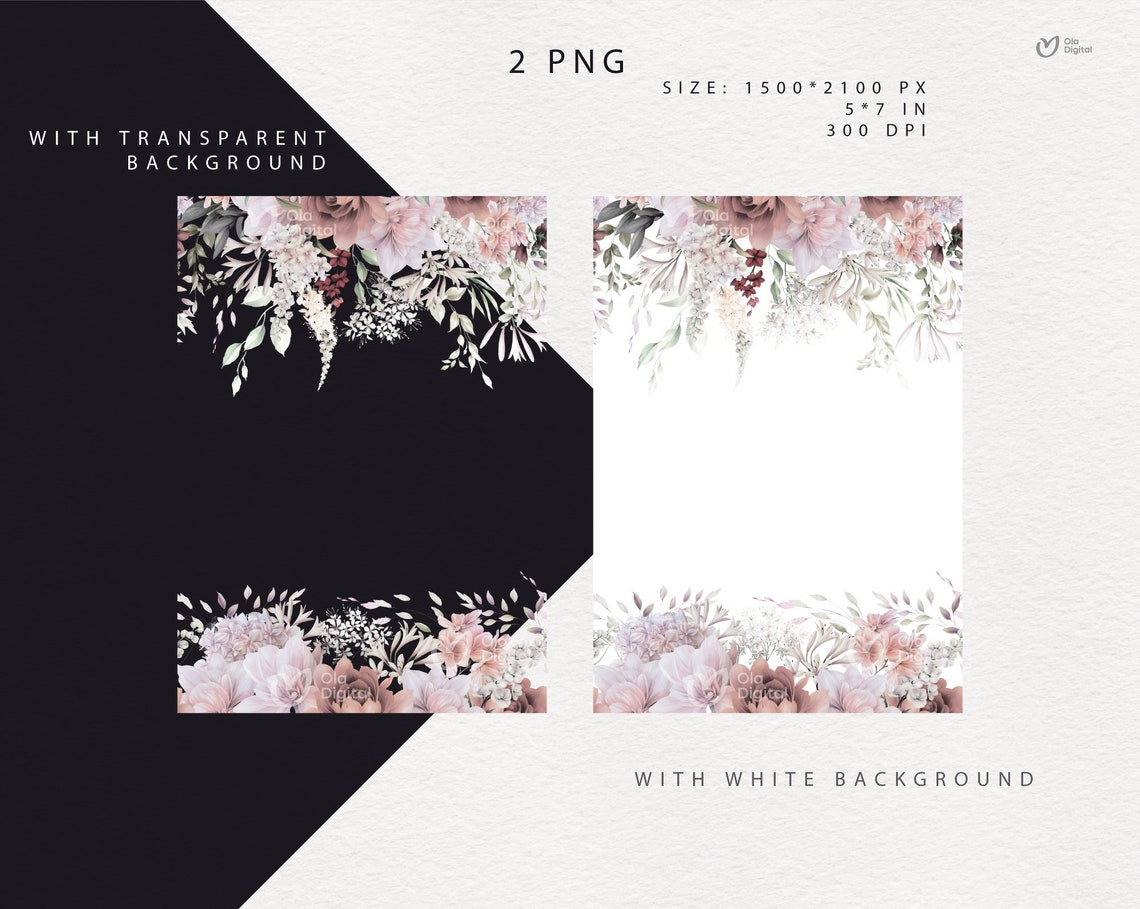 Floral Seamless Border, Border-frame, Flower Invite Card, 5x7 ...