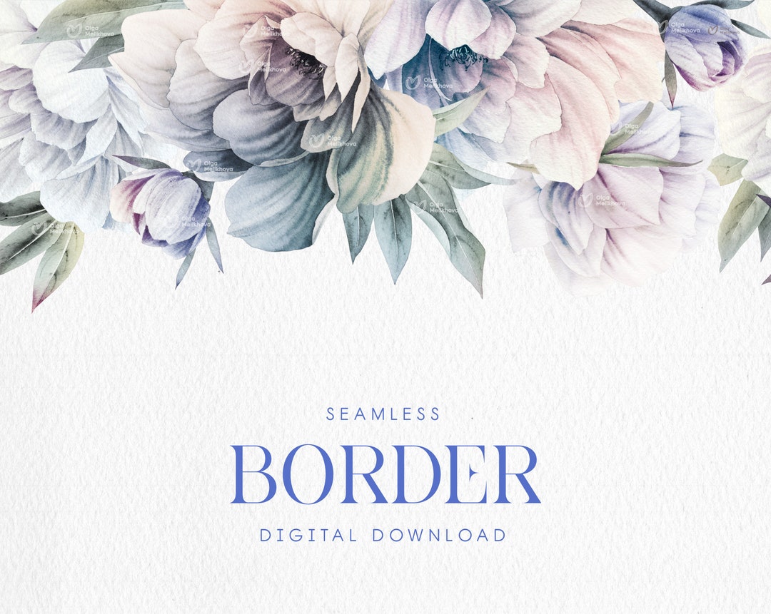 Floral Border, Seamless Border, Peony Frame, Watercolor Blue Flowers ...