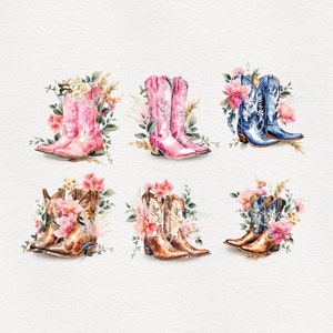 Watercolor Cowgirl Boots and Hats, Western Clipart, PNG Format Instant ...