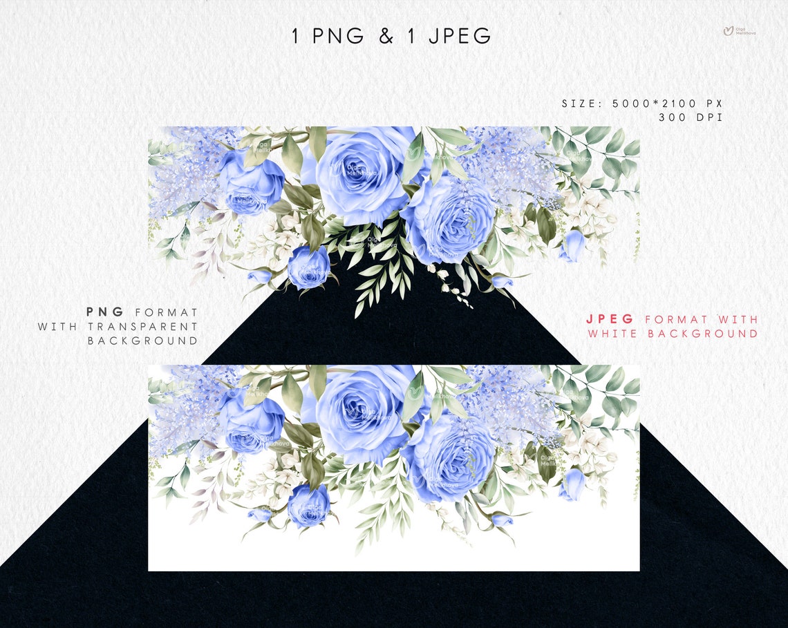 Floral Border Watercolor Blue Flowers Winter Roses Wedding - Etsy