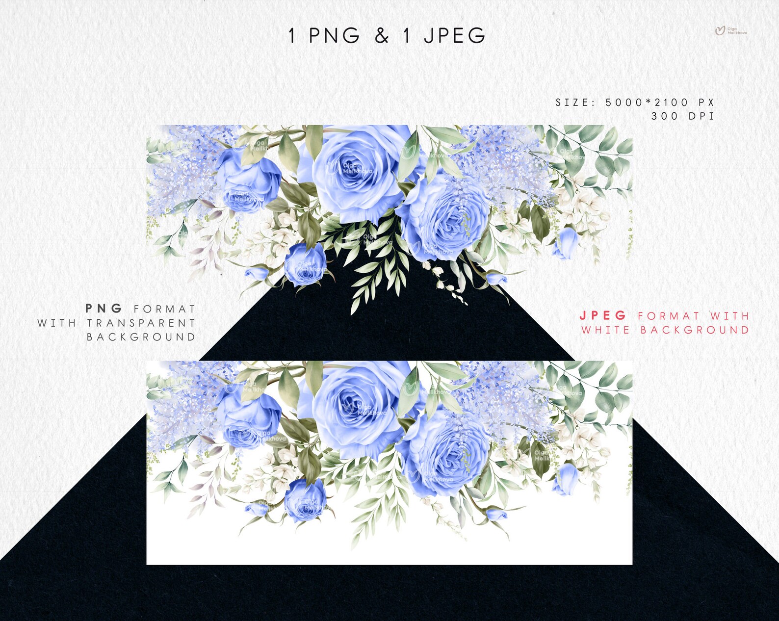 Floral Border Watercolor Blue Flowers Winter Roses Wedding - Etsy