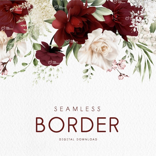Seamless Floral Border Burgundy Flowers Border-frame - Etsy