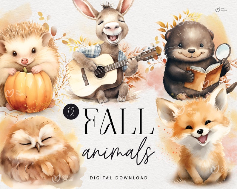 Watercolor Fall Clipart, Watercolor Fall Cute Animals, Woodland Animal ...