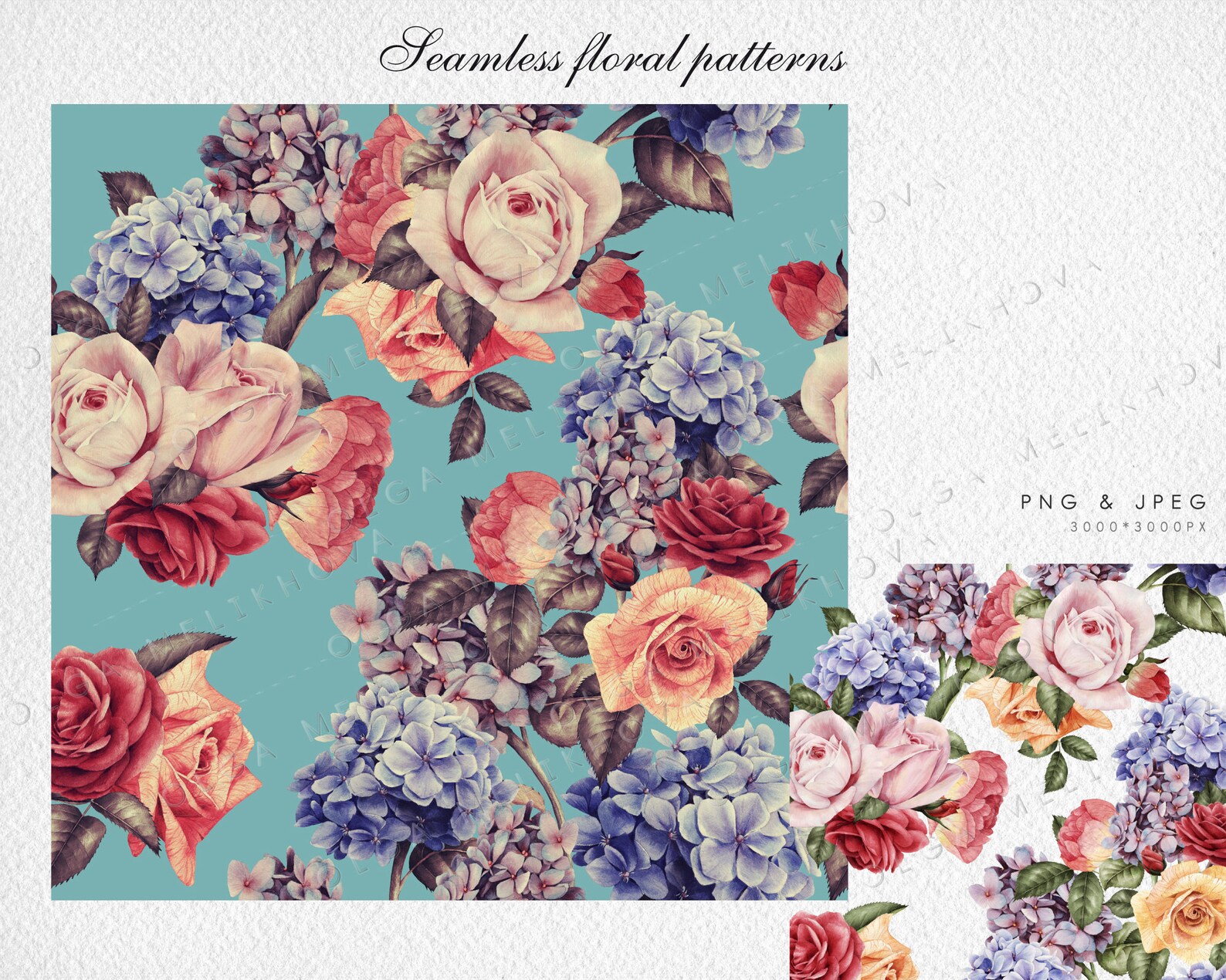 4 Seamless Floral Patterns Digital Prints for Fabric - Etsy