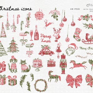 Watercolor Vintage Christmas Bundle PNG, Christmas Clipart, Hand Drawn ...