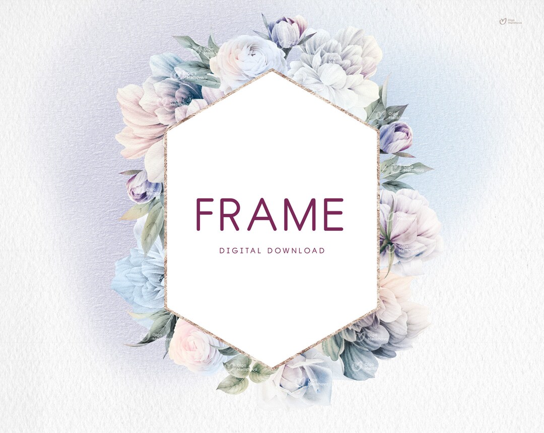 Floral Frame, Blue Flowers, Greeting Card, Watercolor Flowers, Wedding ...