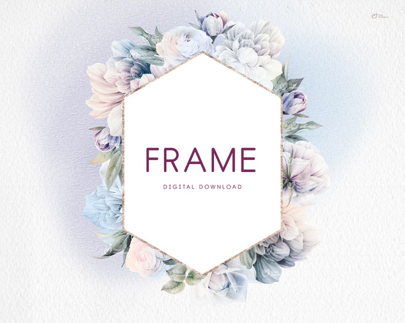 Floral Frame Blue Flowers Greeting Card Watercolor Flowers - Etsy