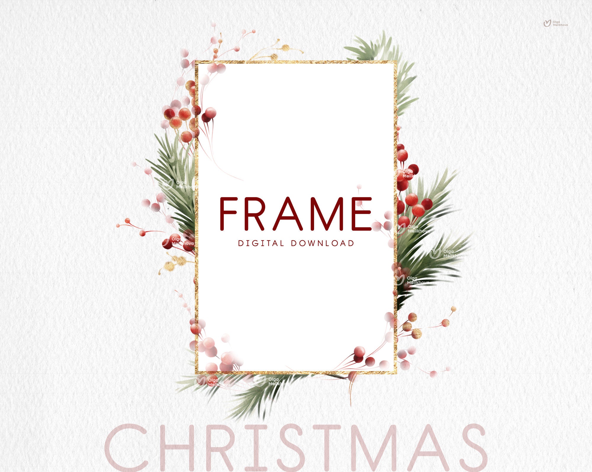 Christmas Frame, New Year Invite Card, Christmas Greenery, Sublimation ...