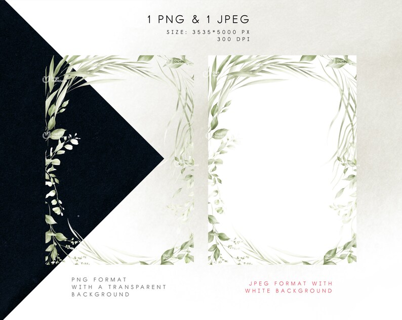 Greenery Floral Frame, Digital Greenery Frame, Foliage Border, Wedding ...