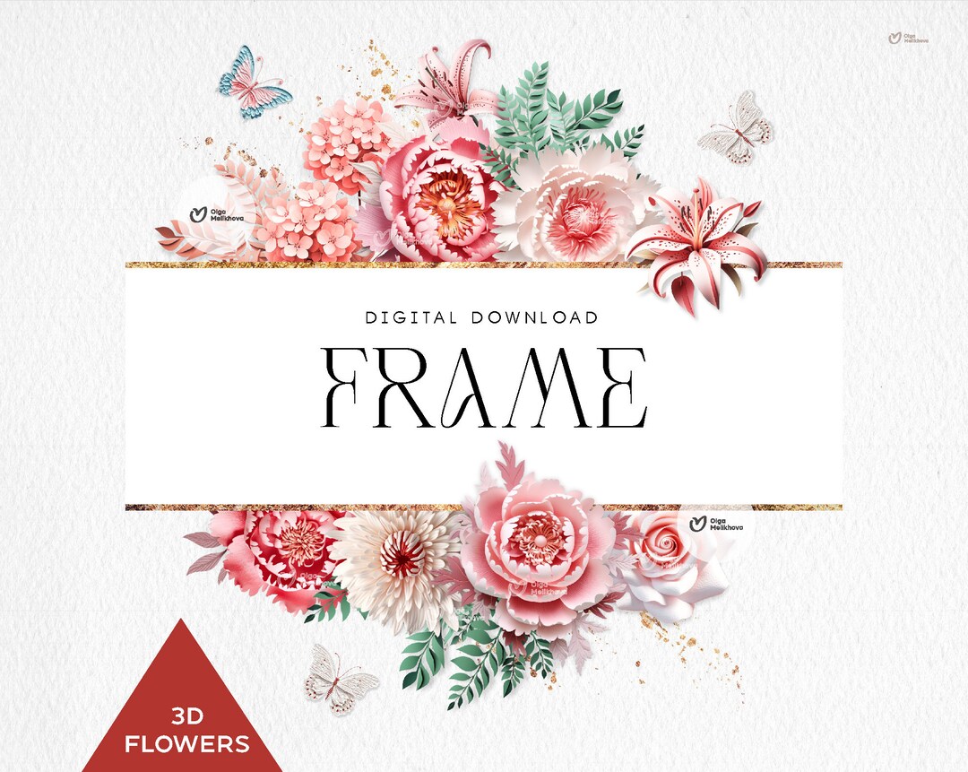 Floral Frame, 3D Flowers, Border-frame, Wedding Floral Clipart Png ...
