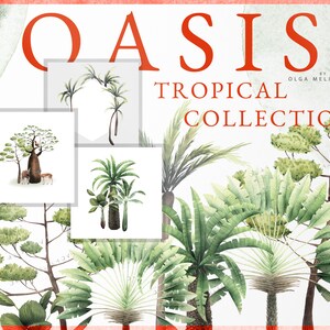 Tropical Trees Collection, Digital Tropical Paper, Tropical Ephemera ...