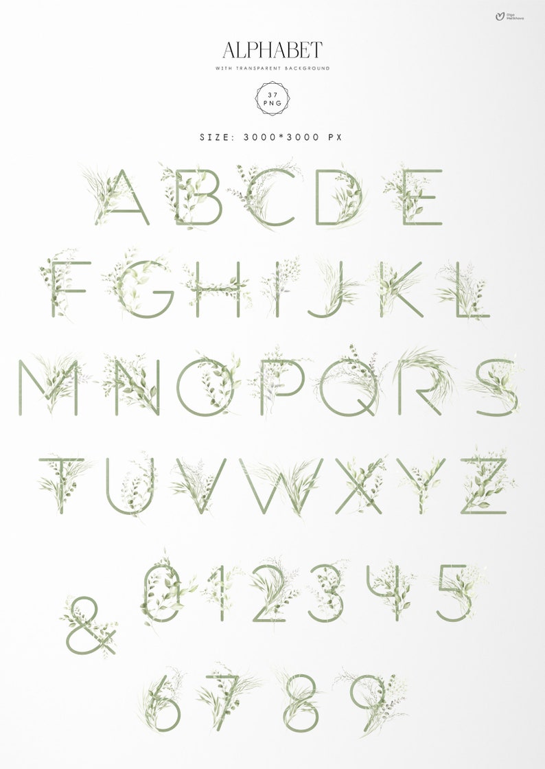 Letters and Numbers Floral Alphabet Greenery Alphabet - Etsy