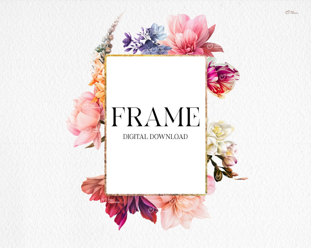 Floral Frame, Foliage and Bright Flowers, Border-frame, Wedding Floral ...