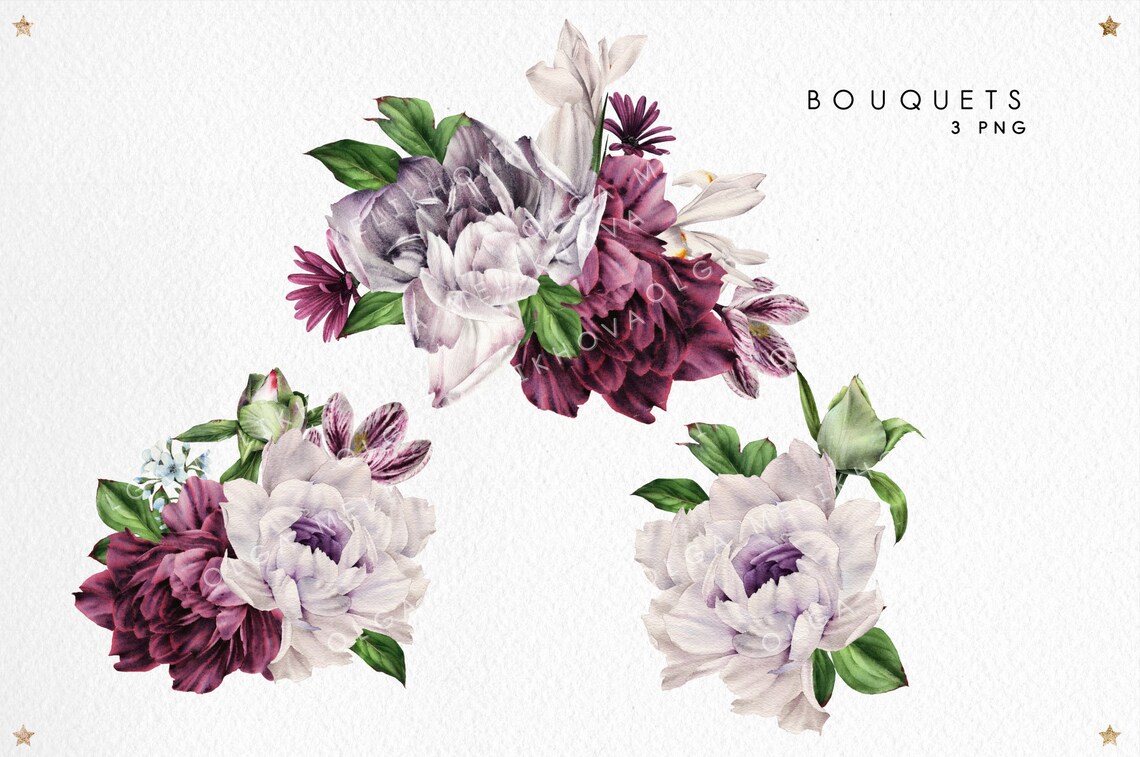 Watercolor Flowers Clipart & Bouquets, PNG Files, Hand Painting, Floral ...