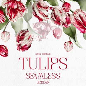 Tulips, Floral Seamless Border, Floral Frame, Wedding Invite Card, Red ...
