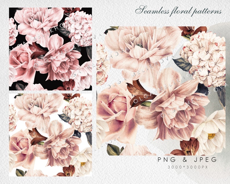 Seamless Floral Patterns Digital Paper Watercolor Vintage | Etsy
