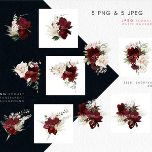 Burgundy Flowers Bundle, Border-frames, Wedding Invite Card, Bouquets ...