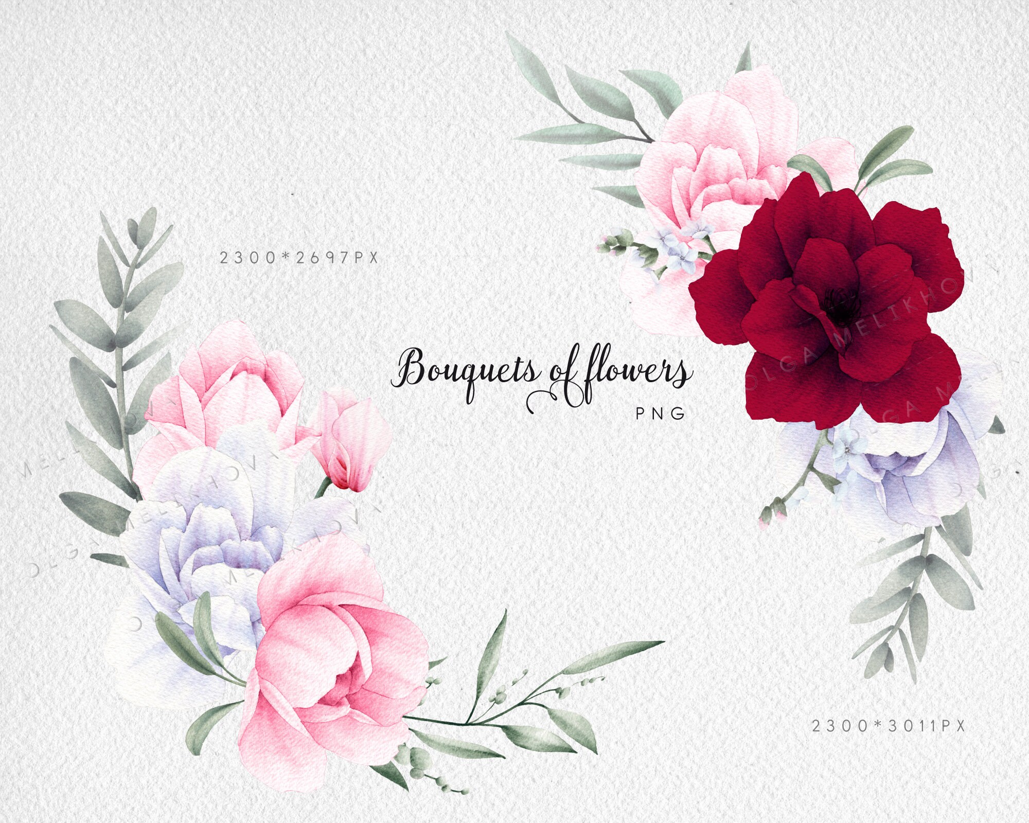 Watercolor Floral Clip Art Bouquets of Flowers Greeting - Etsy