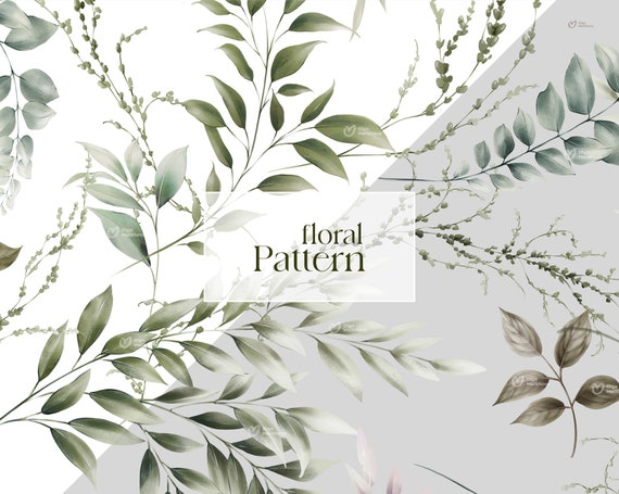 Seamless Greenery Pattern Digital Floral Paper Foliage - Etsy